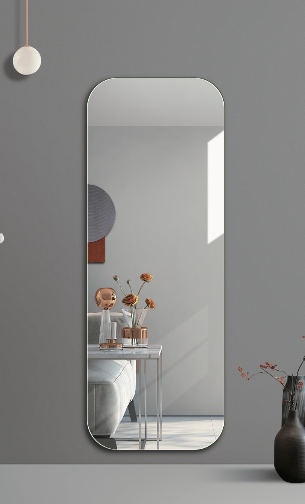 Modern Rounded Rectangle Frameless Full Length Mirror – Hans and Alice