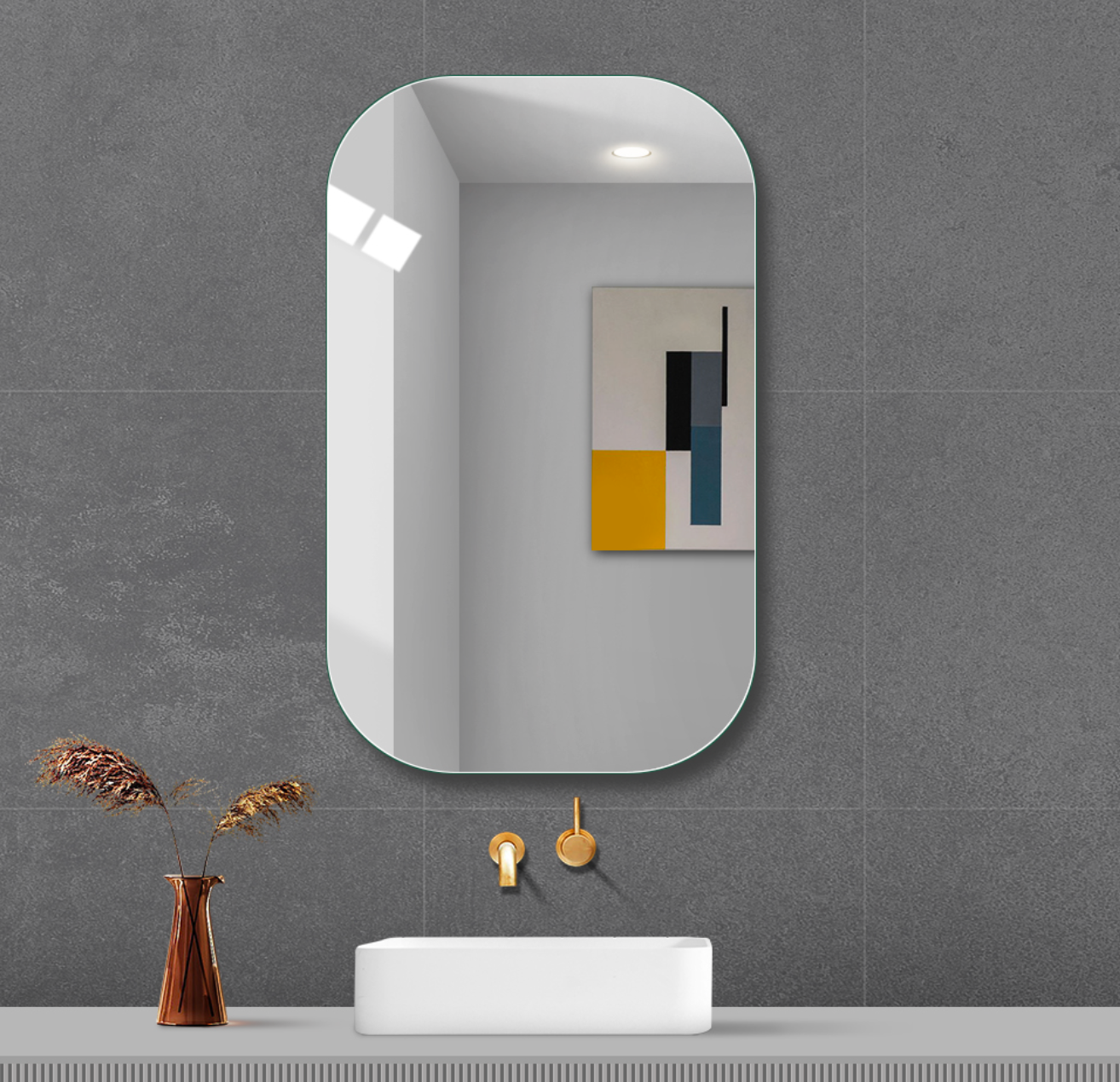 Rounded Rectangle Frameless Mirror – Hans and Alice